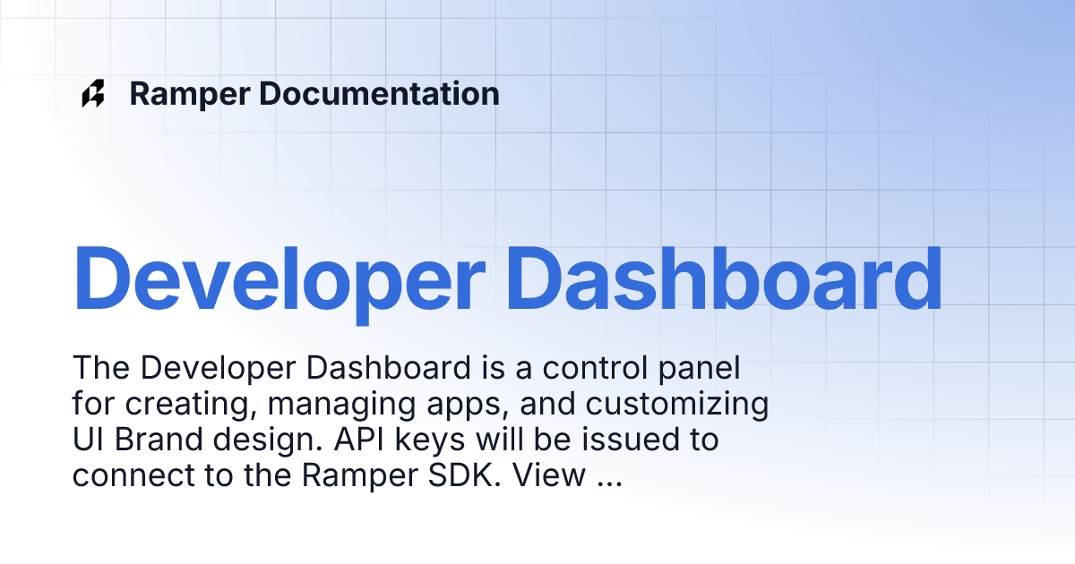 Developer Dashboard | Ramper Documentation
